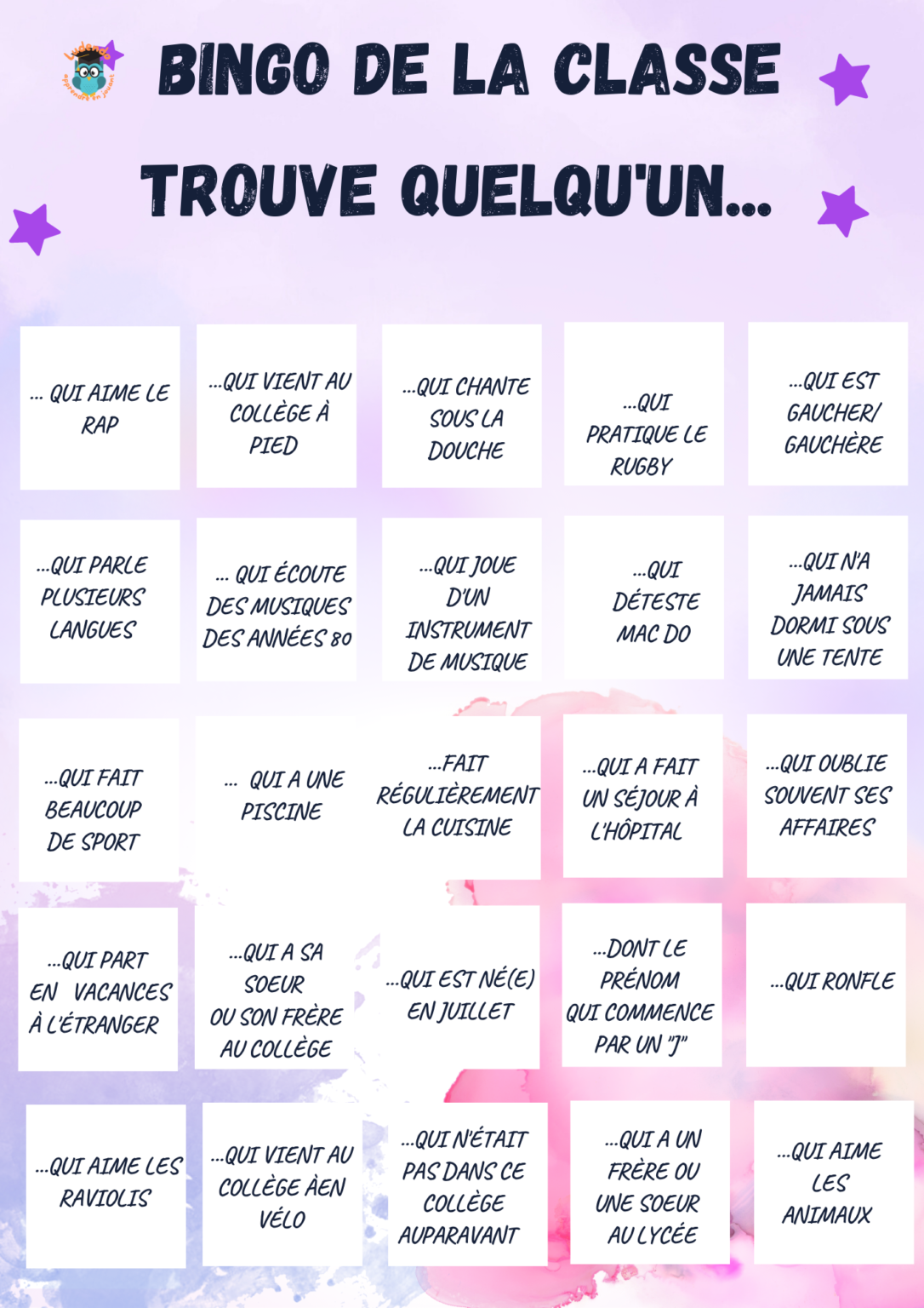 Bingo de la classe – Association Ludendo