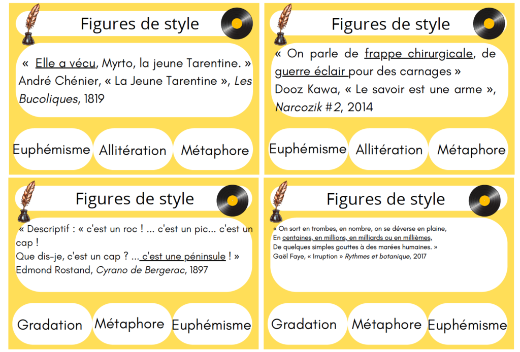 Rap et poésie ; cartes à pince autocorrectives sur les figures de style ...