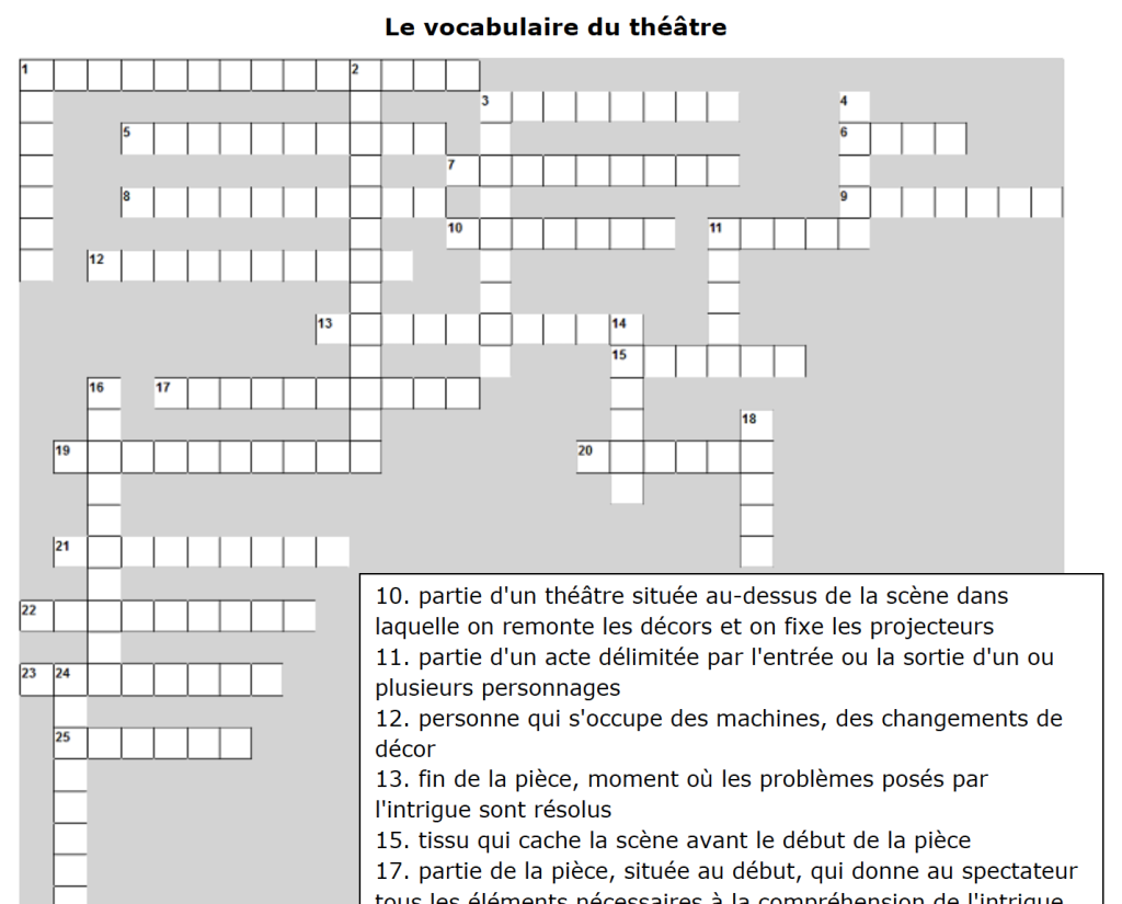Mots croisés sur le vocabulaire du théâtre – Association Ludendo