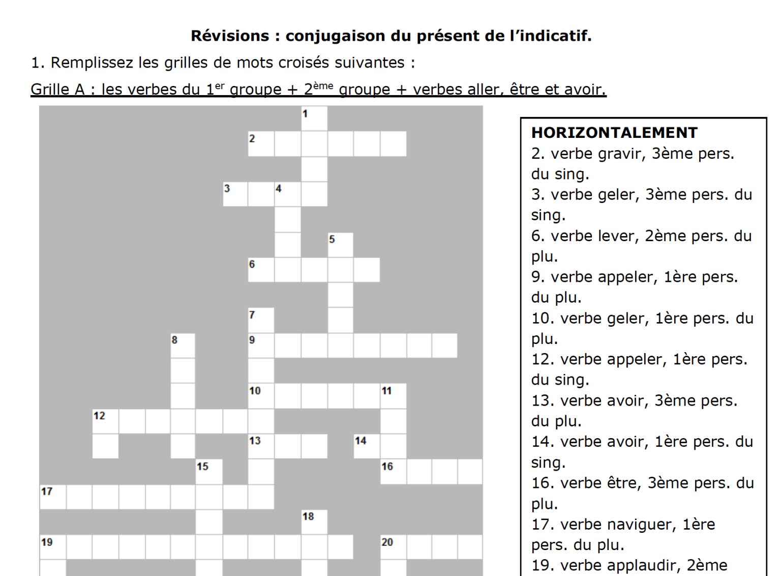 Mots croisés sur la conjugaison du présent de l’indicatif – Association ...